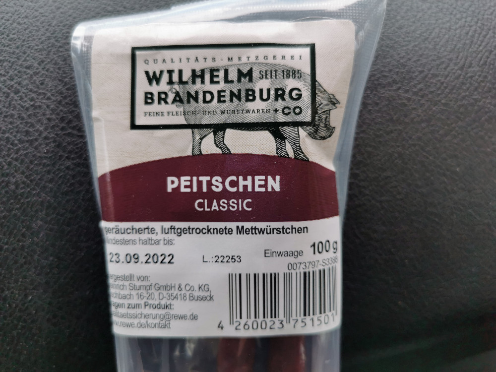 Wilhelm Brandenburg, Peitschen classic, Eine Wurst (eine Portion) ~ 20g ...